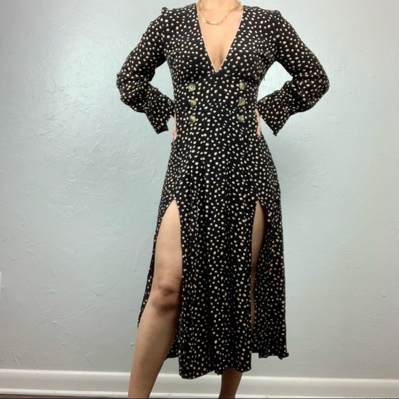 Topshop | Dresses | Topshop Dotted High Leg Slit Midi Dress | Poshmark